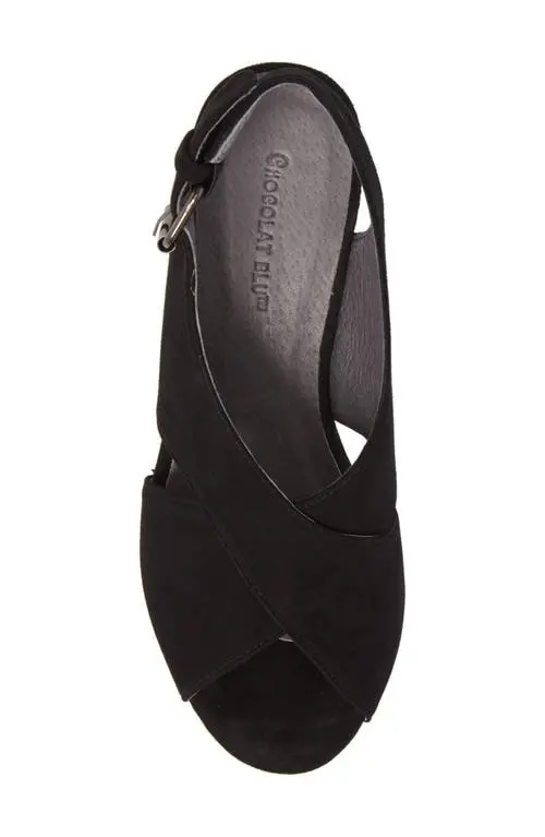 CHOCOLAT BLU Wim Platform Wedge Sandal - Black Suede