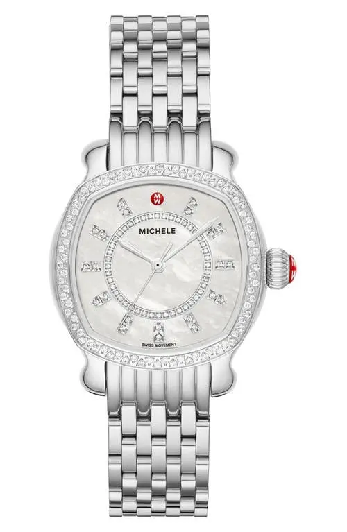 Michele Lilou Diamond Bezel Watch - Silver/mop/silver
