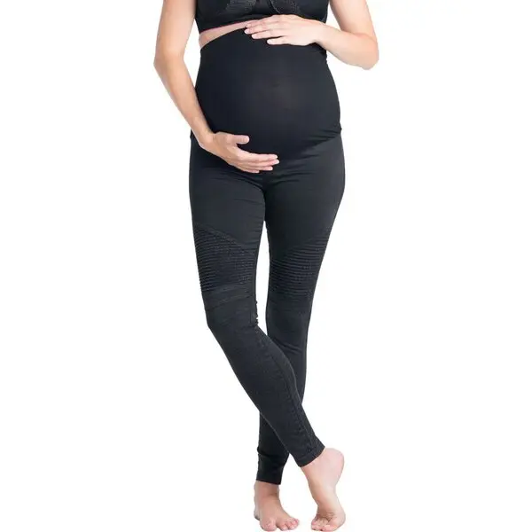 PREGGO LEGGINGS Moto Maternity Leggings - Black Out