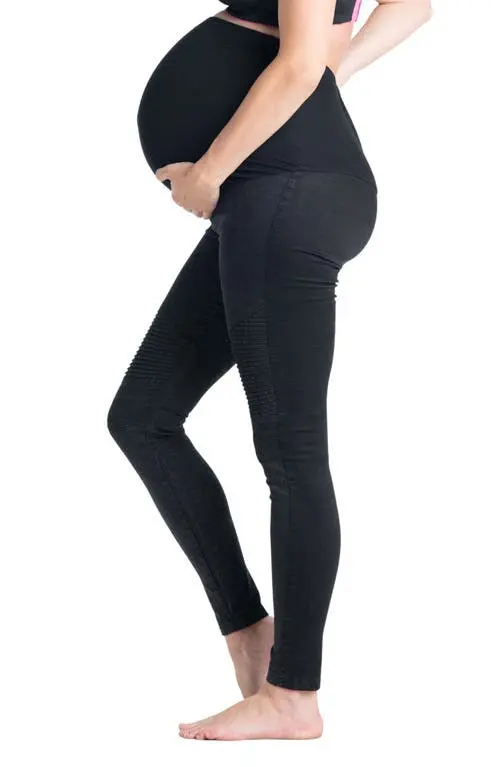 PREGGO LEGGINGS Moto Maternity Leggings - Black Out