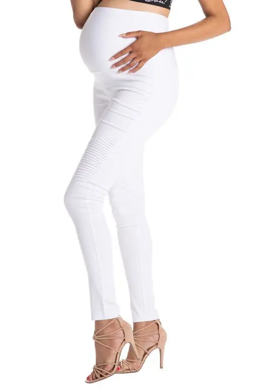 PREGGO LEGGINGS Moto Maternity Leggings - White