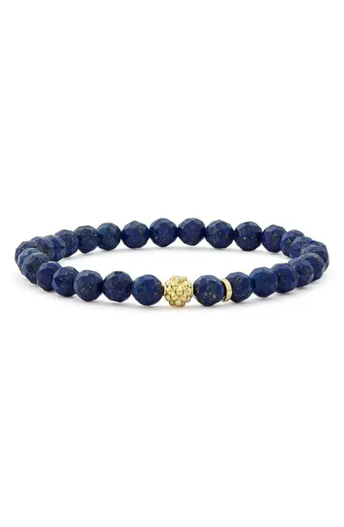 Lagos Caviar Icon Stretch Bead Bracelet - Silver/lapis