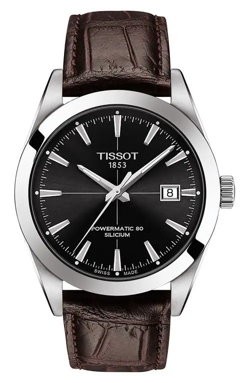 TISSOT Powermatic 80 Leather Strap Watch - Black