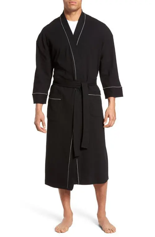 Majestic International Waffle Knit Robe - Black