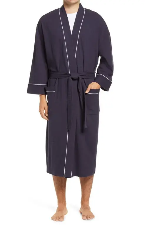 Majestic International Waffle Knit Robe - Navy
