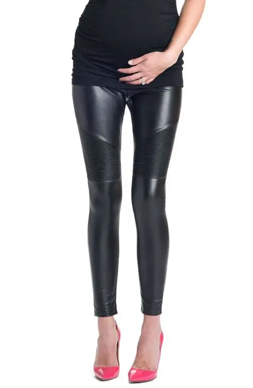 PREGGO LEGGINGS Rockstar Mamacita Maternity Moto Leggings - Black