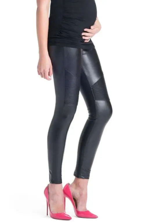PREGGO LEGGINGS Rockstar Mamacita Maternity Moto Leggings - Black