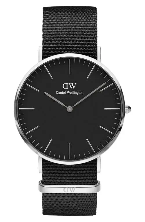 DANIEL WELLINGTON Classic Round Strap Watch - Silver/black