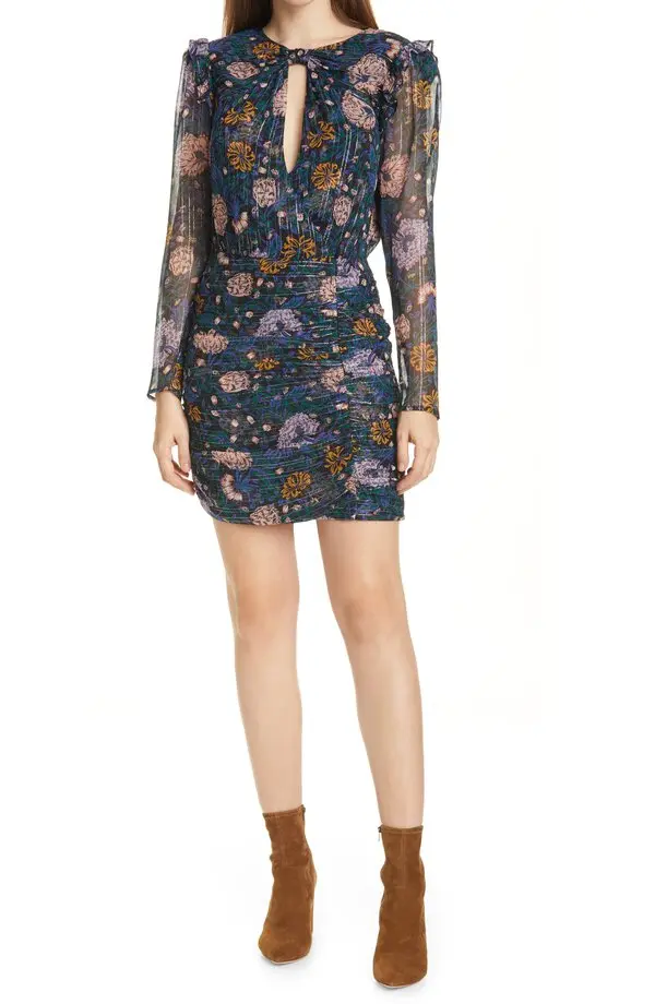 Veronica Beard Peppa Floral Long Sleeve Silk Dress In Black Multi - 60% Off  | Editorialist