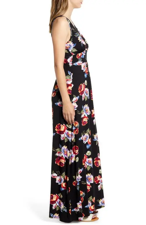 Loveappella Floral Print Maxi Dress - Black/coral