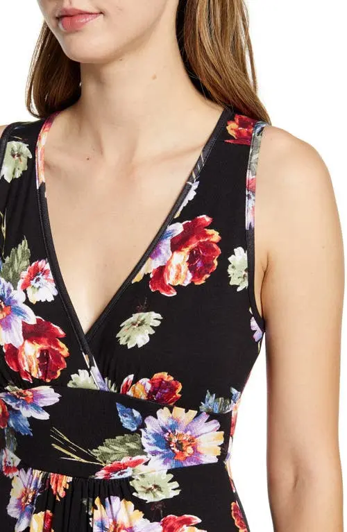 Loveappella Floral Print Maxi Dress - Black/coral