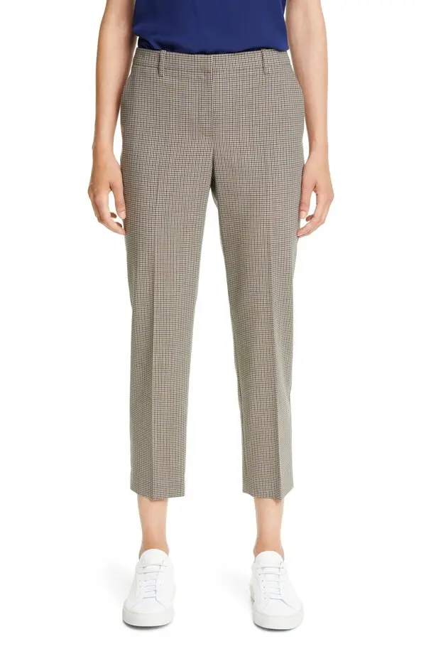 Theory Treeca Plaid Wool Crop Pants In Brown Multi 62% Off