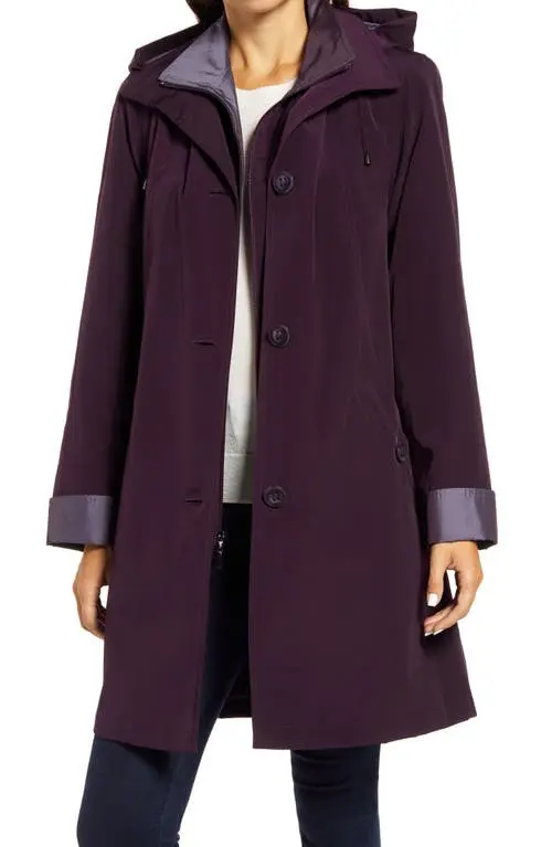 Gallery Water Resistant Hooded Rain Jacket - Blackberry