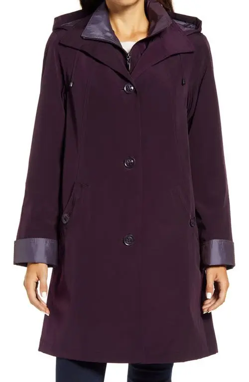 Gallery Water Resistant Hooded Rain Jacket - Blackberry