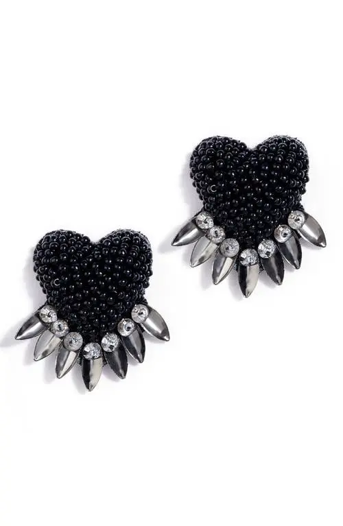 Deepa Gurnani Danika Beaded Fringe Heart Stud Earrings - Black