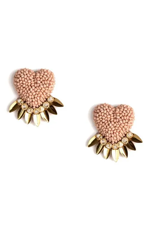 Deepa Gurnani Danika Beaded Fringe Heart Stud Earrings - Dusty Pink