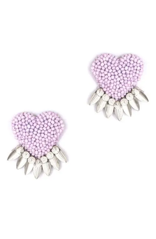 Deepa Gurnani Danika Beaded Fringe Heart Stud Earrings - Lavender