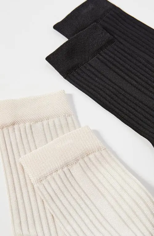 STEMS Silky Blend Assorted Ribbed Crew Socks 2-pack - Black/ivory