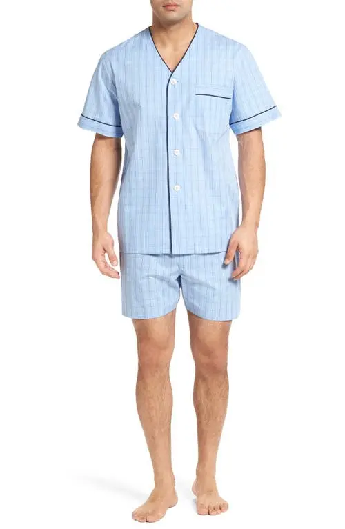 Majestic International Cotton Short Pajamas - Light Blue Check