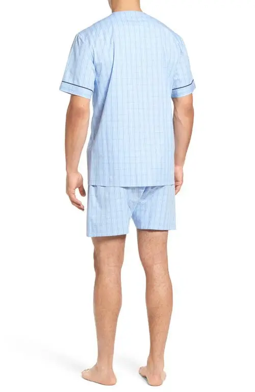 Majestic International Cotton Short Pajamas - Light Blue Check