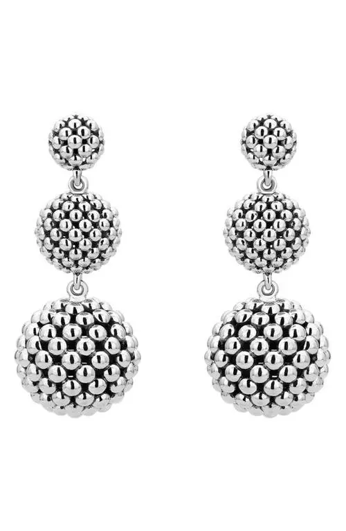 Lagos Caviar Graduated Triple Drop Earrings - Silver