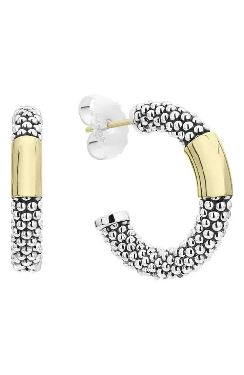 Lagos 18k Gold And Sterling Caviar Hoop Earrings - Silver