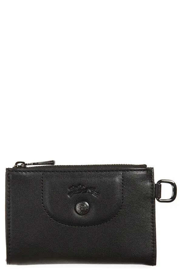 Longchamp Le Pliage Cuir Coin Purse With Key Ringblack