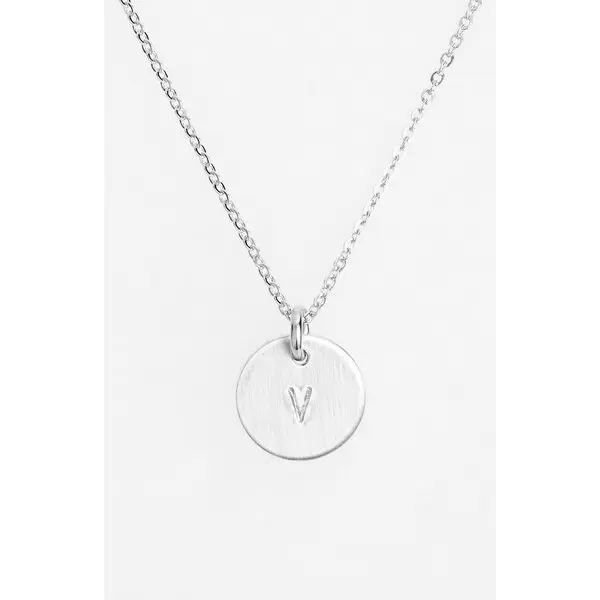 NASHELLE Sterling Silver Initial Mini Disc Necklace - Sterling Silver V