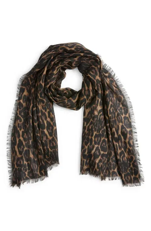 Nordstrom Eyelash Trim Print Cashmere & Silk Wrap - Black Brushed Leopard