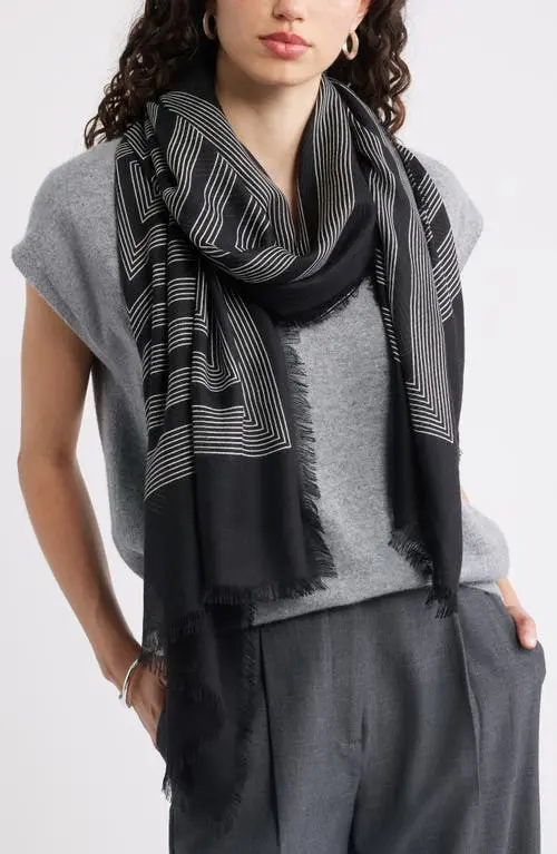 Nordstrom Eyelash Trim Print Cashmere & Silk Wrap - Black Framed Lines