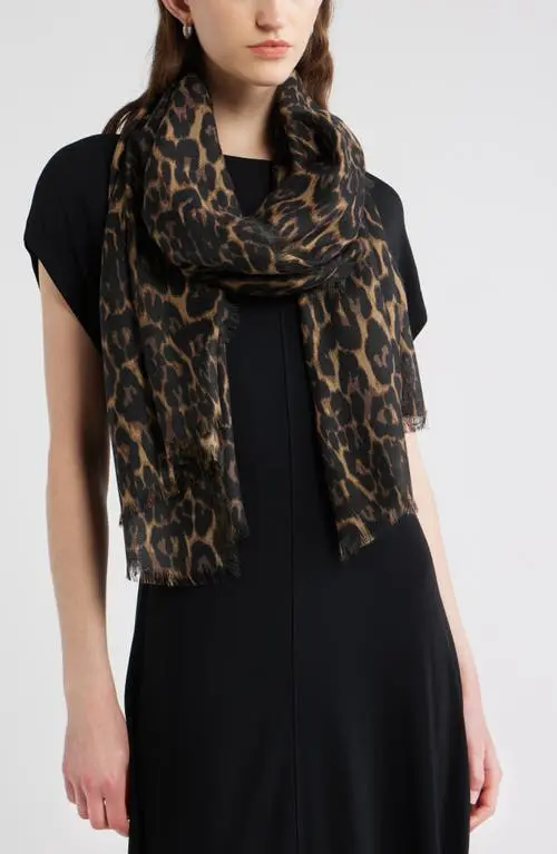 Nordstrom Eyelash Trim Print Cashmere & Silk Wrap - Brown Framed Leopard