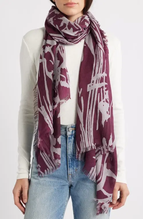 Nordstrom Eyelash Trim Print Cashmere & Silk Wrap - Burgundy Traced Petals