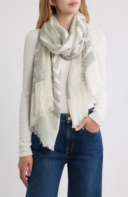 Nordstrom Eyelash Trim Print Cashmere & Silk Wrap - Ivory Framed Lines