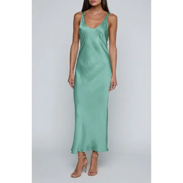 L'Agence Akiya Satin Tank Maxi Dress - Malachite Green