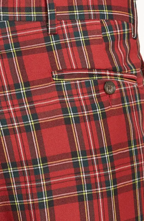Berle Touch Finish Pleated Plaid Wool Trousers - Red