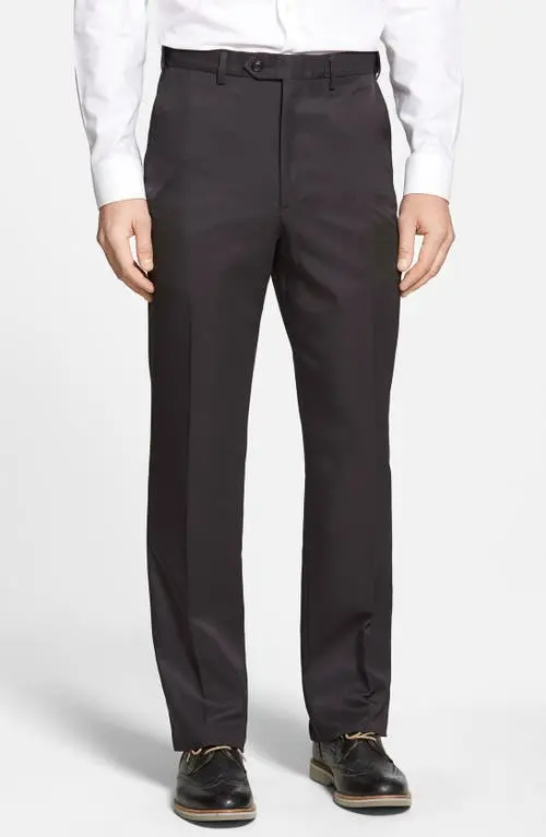 Berle Self Sizer Waist Flat Front Classic Fit Microfiber Trousers - Black