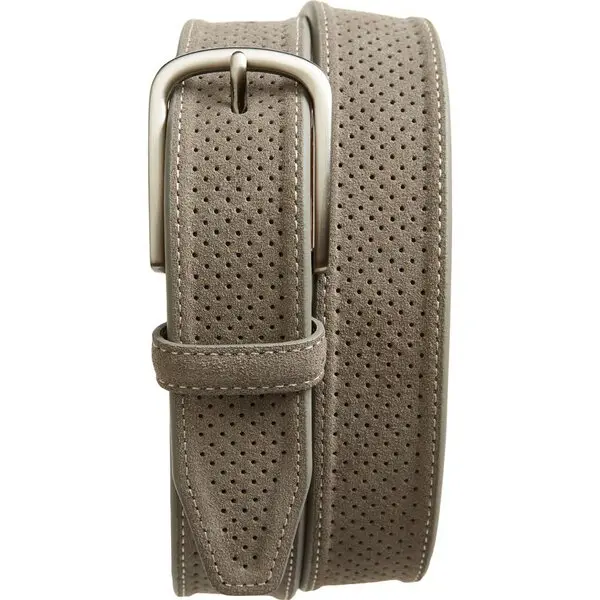 Johnston & Murphy Perforated Suede Belt - Gray Suede Leather