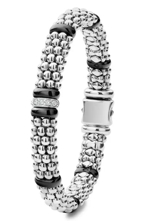 Lagos Caviar Diamond Link Bracelet - Black