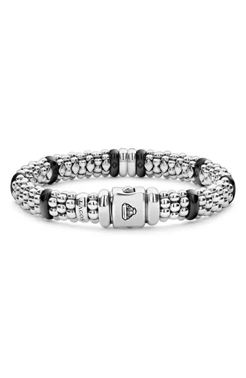 Lagos Black Caviar Diamond Link Bracelet - Silver/black Ceramic/diamond
