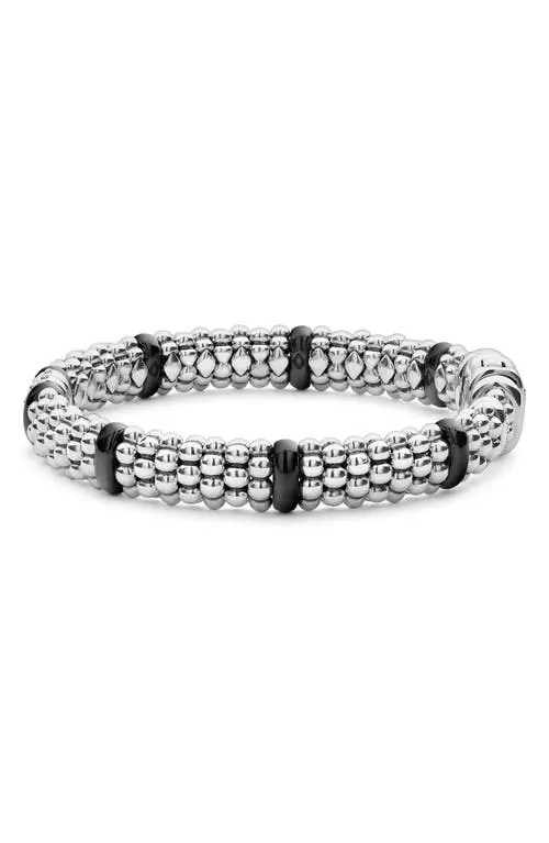 Lagos Black Caviar Diamond Link Bracelet - Silver/black Ceramic/diamond