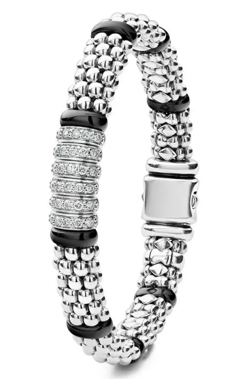 Lagos Black Caviar Diamond Link Bracelet