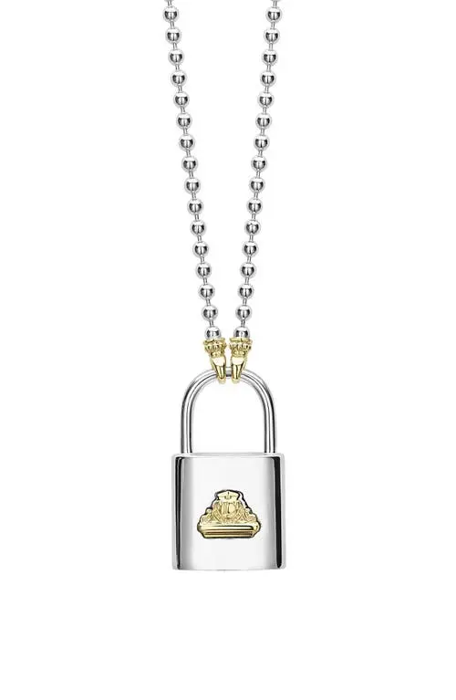 Lagos Beloved Large Lock Two-tone Pendant Necklace - Silver