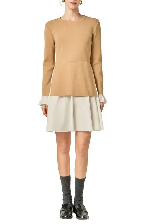 English Factory Combo Knit And Poplin Dress