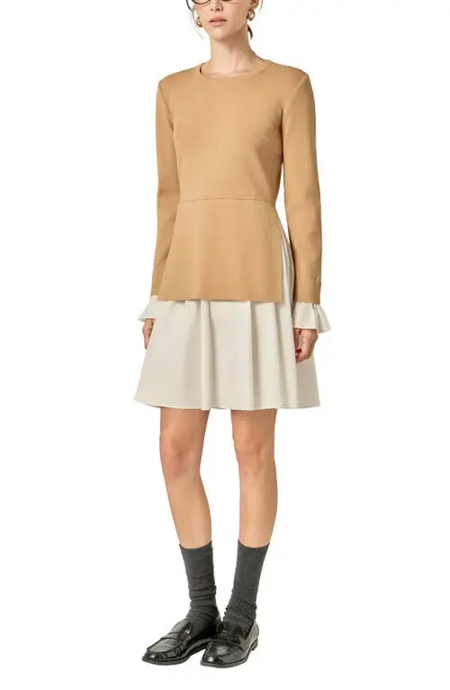 English Factory Combo Knit And Poplin Dress