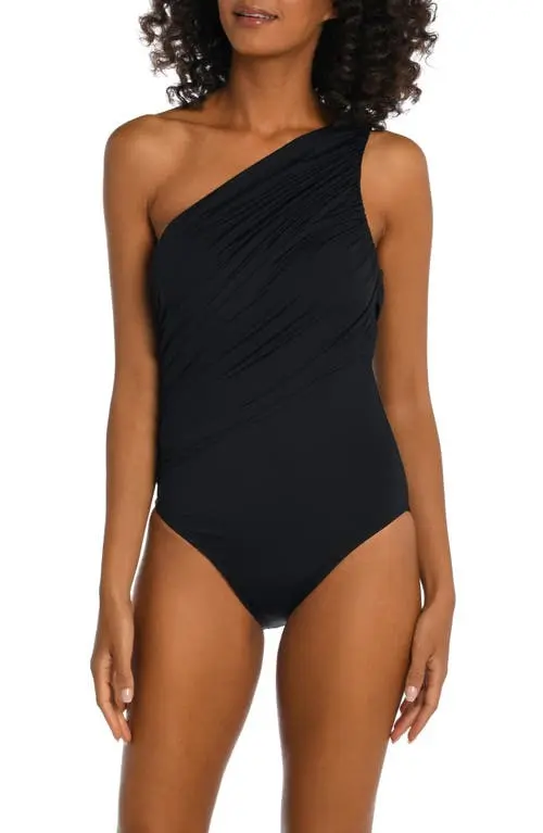 La Blanca Island Goddess One-shoulder One-piece Swimsuit - Black