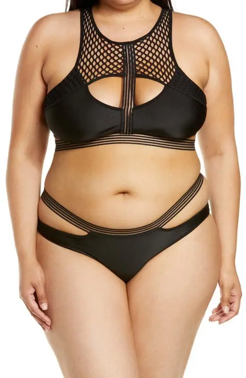 COQUETTE Mesh & Strap Detail Bra & Briefs Set - Black