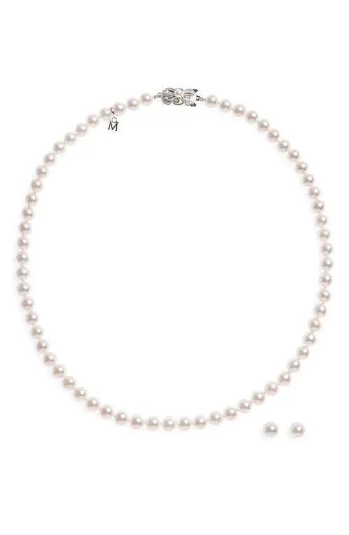 Mikimoto Cultured Pearl Necklace And Stud Earrings Set - 18kw