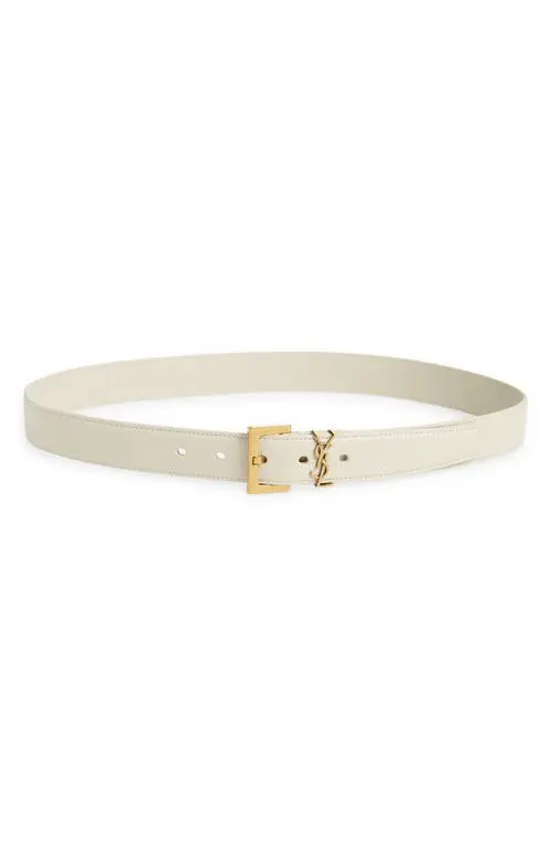 Saint Laurent Monogram Laque Leather Belt - Crema Soft