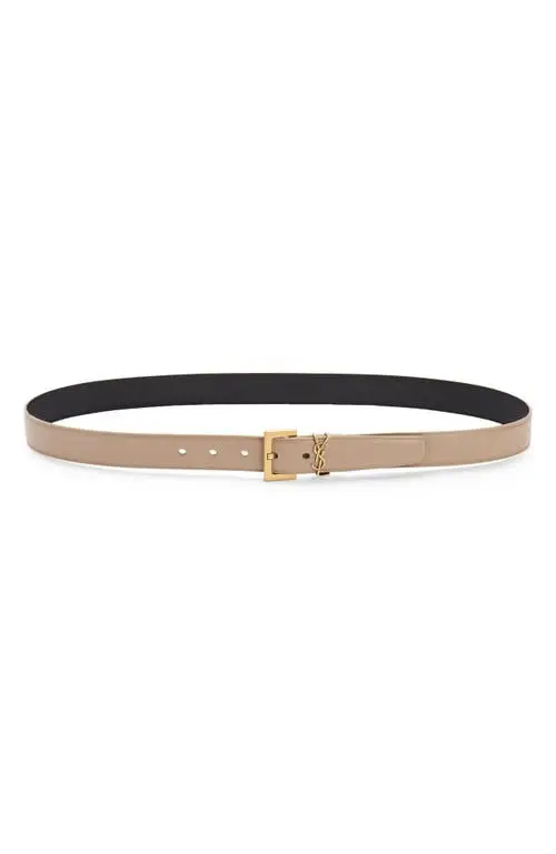 Saint Laurent Monogram Laque Leather Belt - Dark Beige