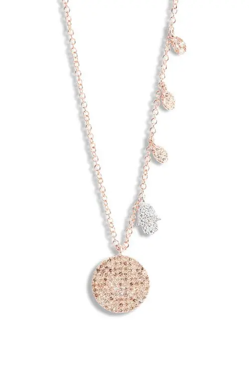 Meira T Diamond Pavé Disc & Hamsa Necklace - Rose Gold